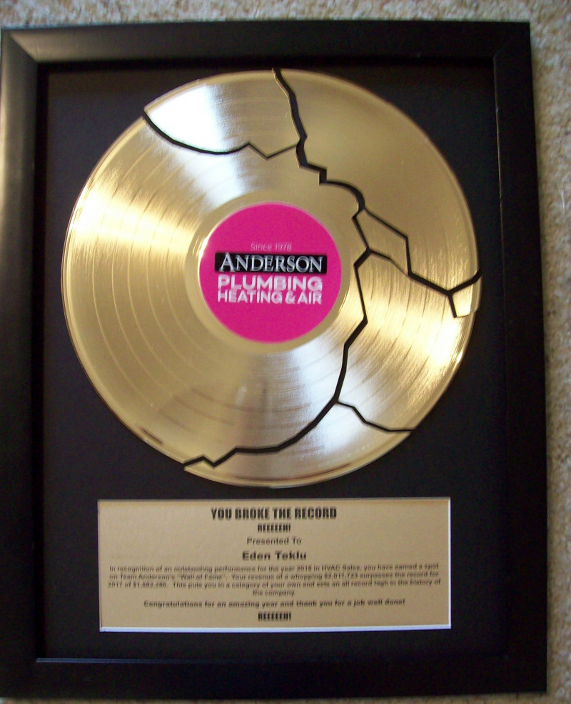 Broken Record Award Trophy Gold Plated 12" LP Album