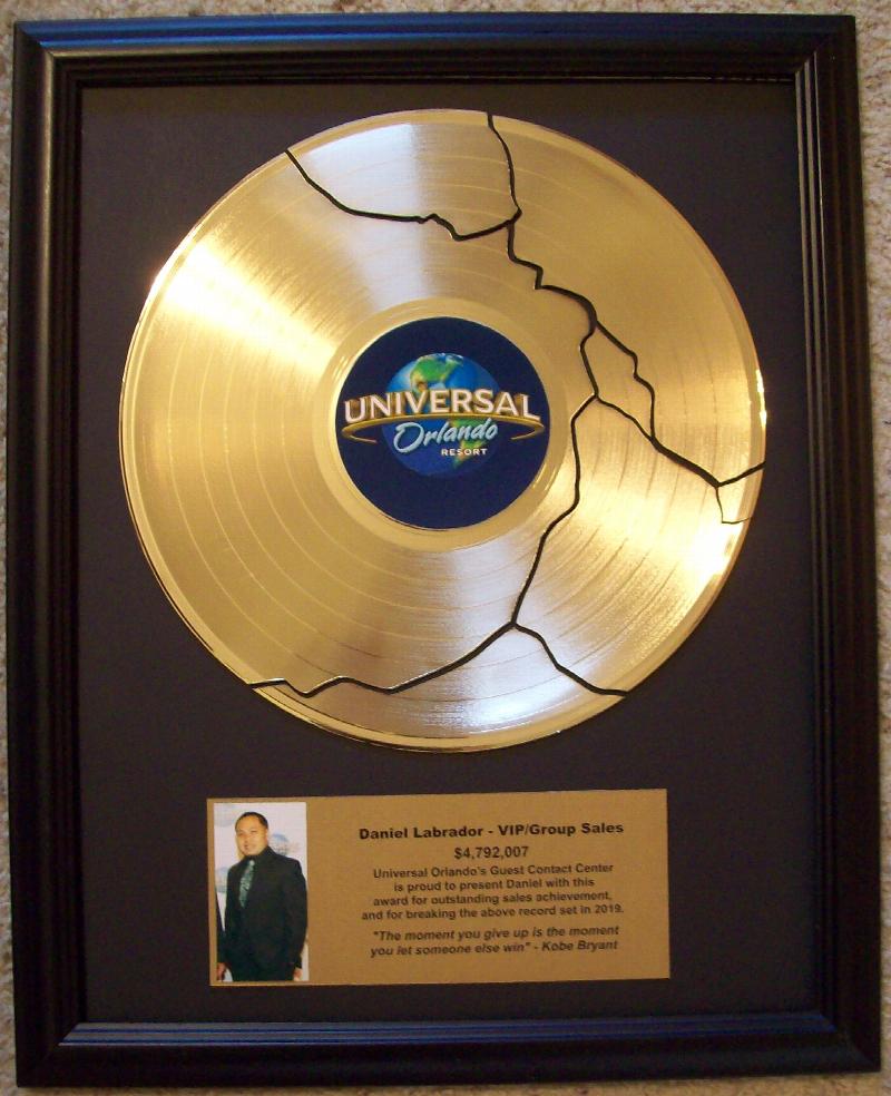 Broken Record Award Trophy Gold Plated 12" LP Album